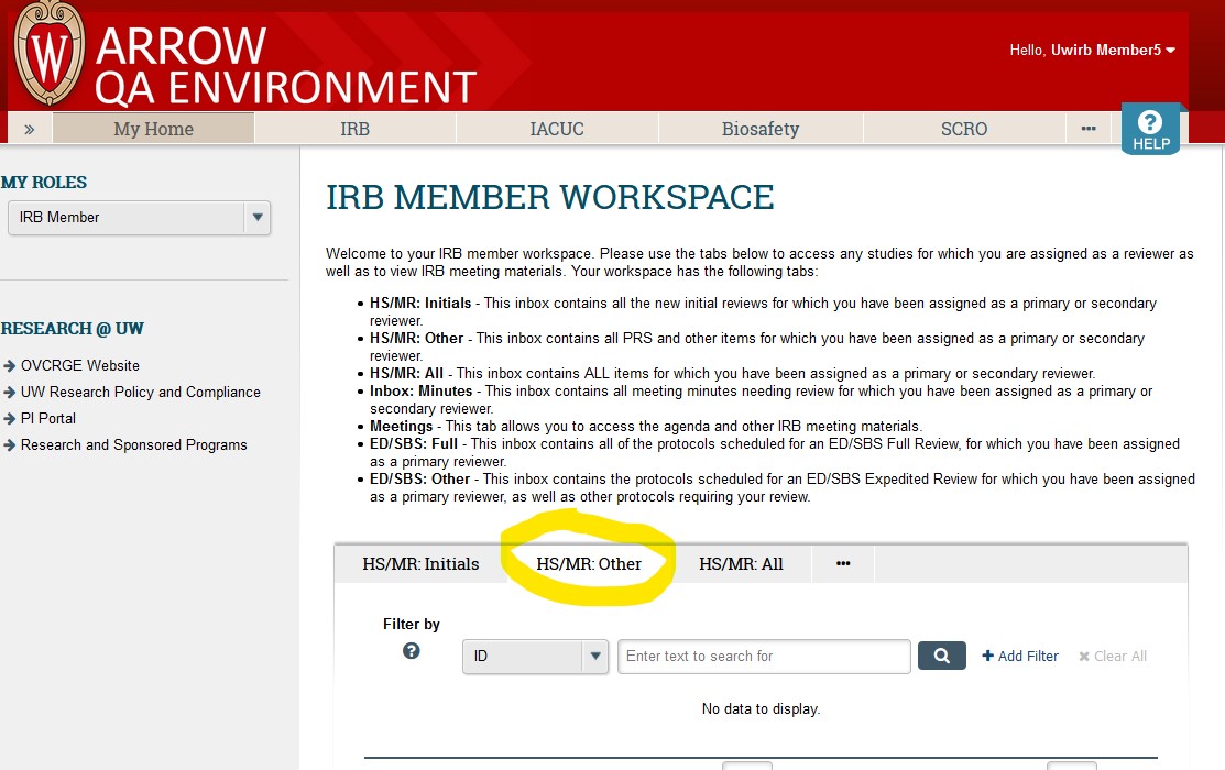 Workspace Navigation Guide for IRB Members – Institutional Review Board