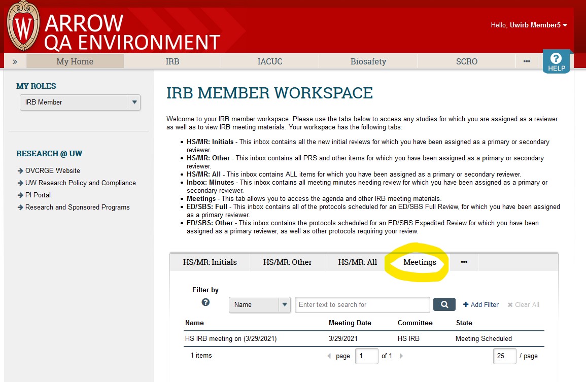 Workspace Navigation Guide for IRB Members – Institutional Review Board