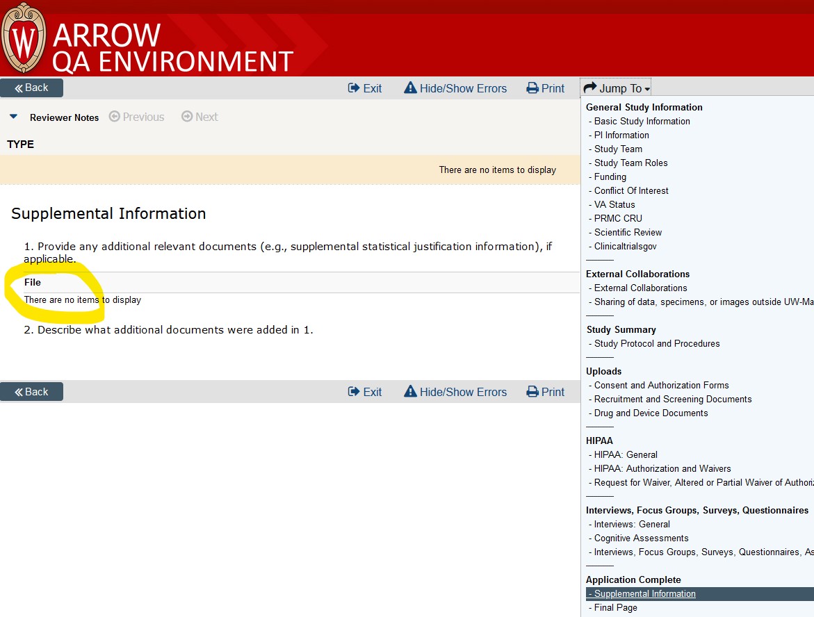 Finding Study-Related Documents in ARROW – Human Research Protection Program